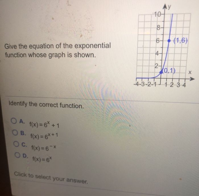 Solved Ay 10- 8- (1,6) Give the equation of the exponential | Chegg.com