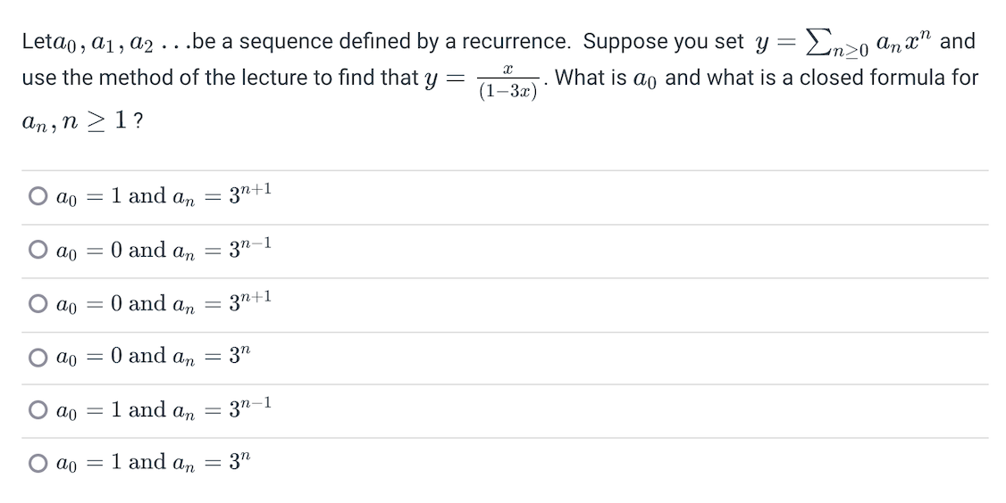 Solved Let a0,a1,a2… be a sequence defined by a recurrence. | Chegg.com
