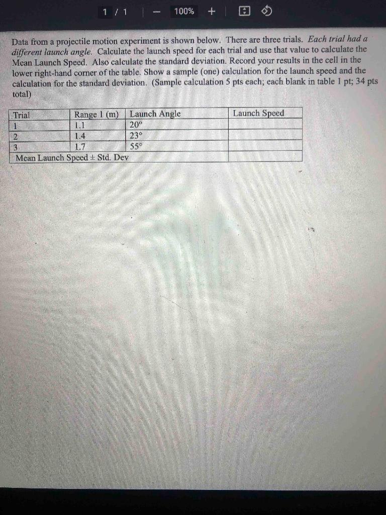 Solved Data from a projectile motion experiment is shown | Chegg.com