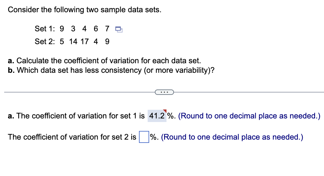 Solved Consider the following two sample data sets. a. | Chegg.com