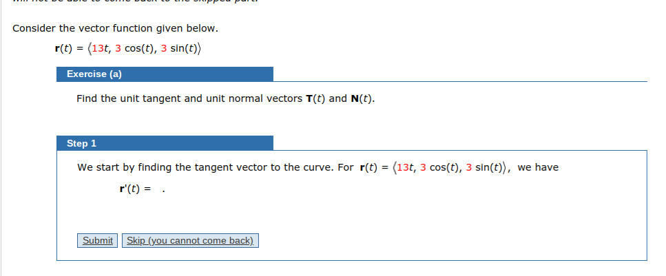 Solved Consider the vector function given below. r(t) = | Chegg.com