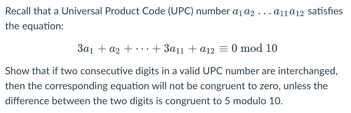Solved Recall that a Universal Product Code (UPC) number | Chegg.com