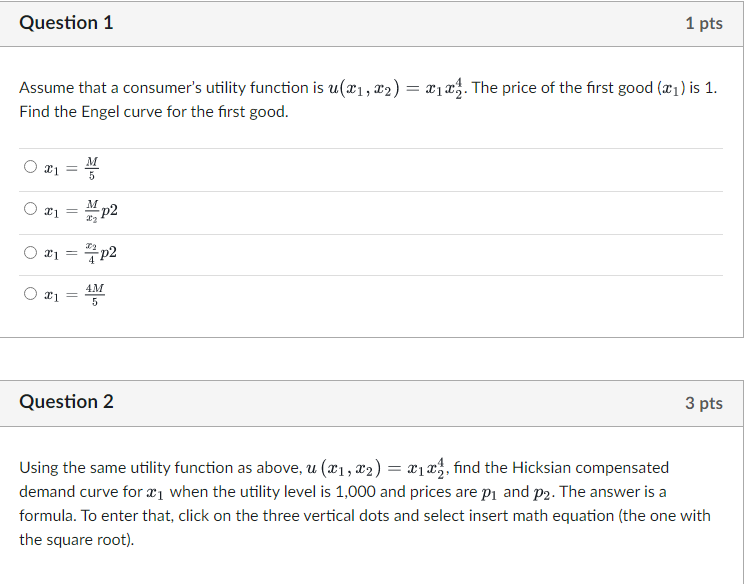Solved Assume that a consumer's utility function is | Chegg.com