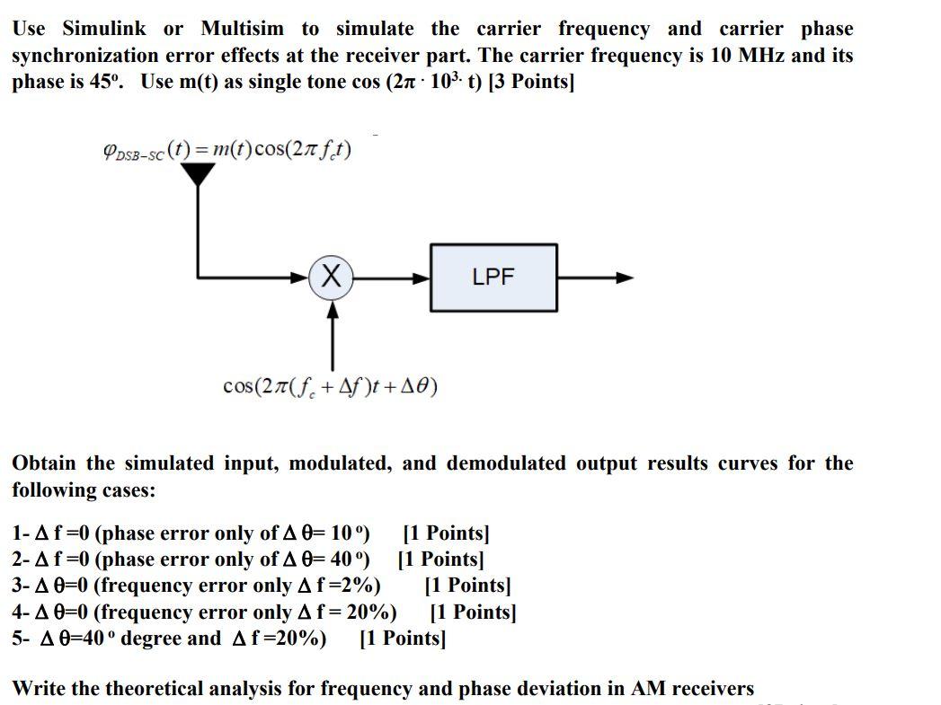 Solved Use Simulink or Multisim to simulate the carrier | Chegg.com