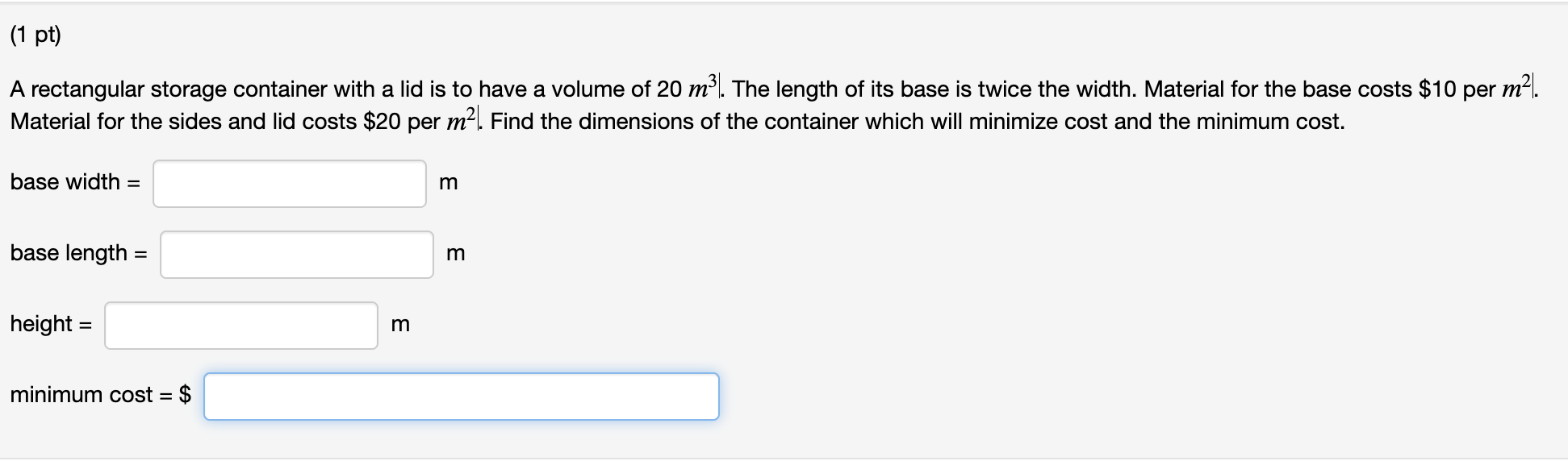 Solved A rectangular storage container with a lid is to have | Chegg.com