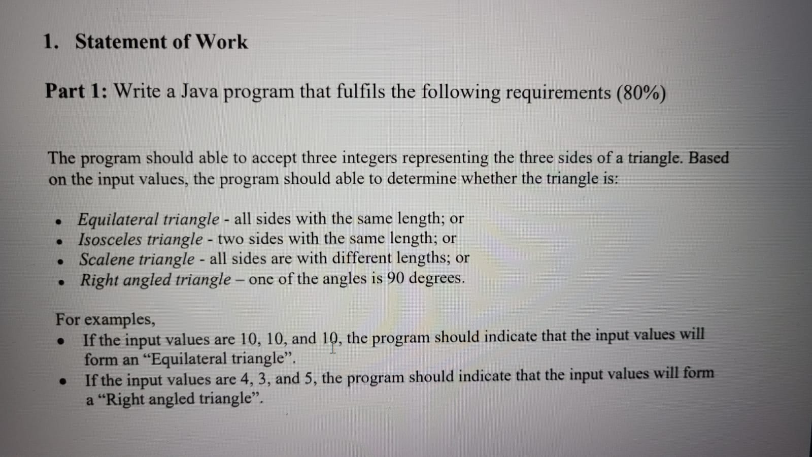 Solved 1. Statement of Work Part 1: Write a Java program | Chegg.com