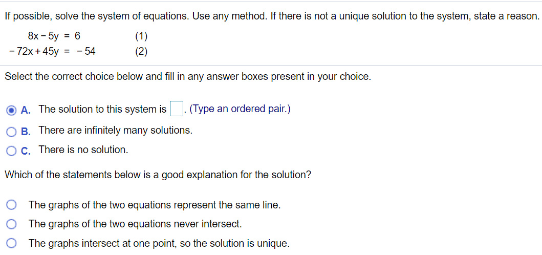 Solved If possible, solve the system of equations. Use any | Chegg.com
