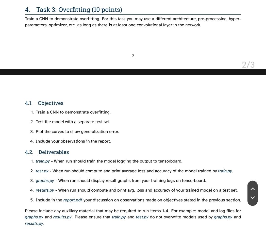 Solved Train a CNN to demonstrate overfitting. For this task | Chegg.com