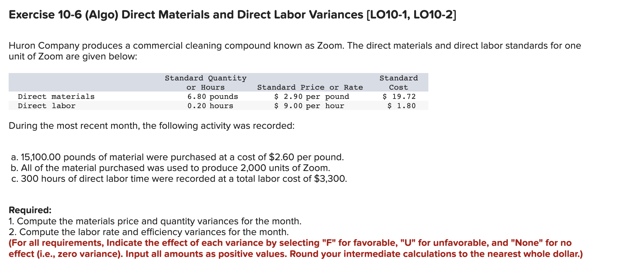 Solved Exercise 10-6 (Algo) Direct Materials and Direct | Chegg.com