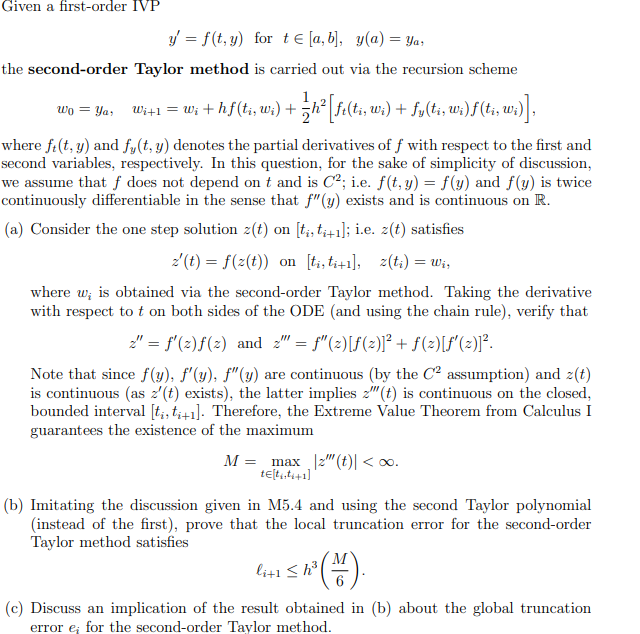 Solved = Given a first-order IVP y = f(t,y) forte [a,b], | Chegg.com