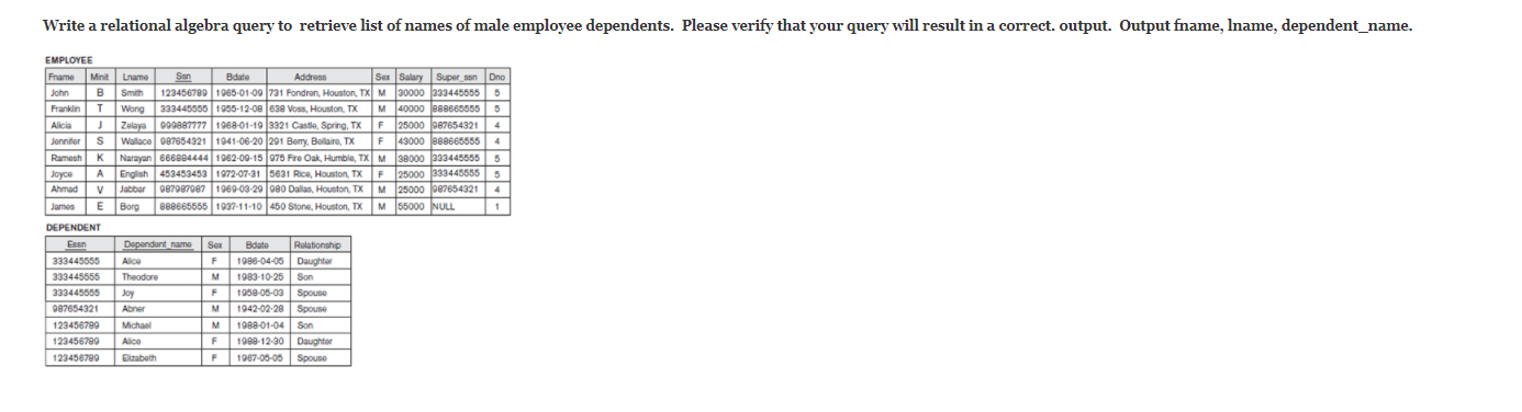 Solved Write a relational algebra query to retrieve list of | Chegg.com