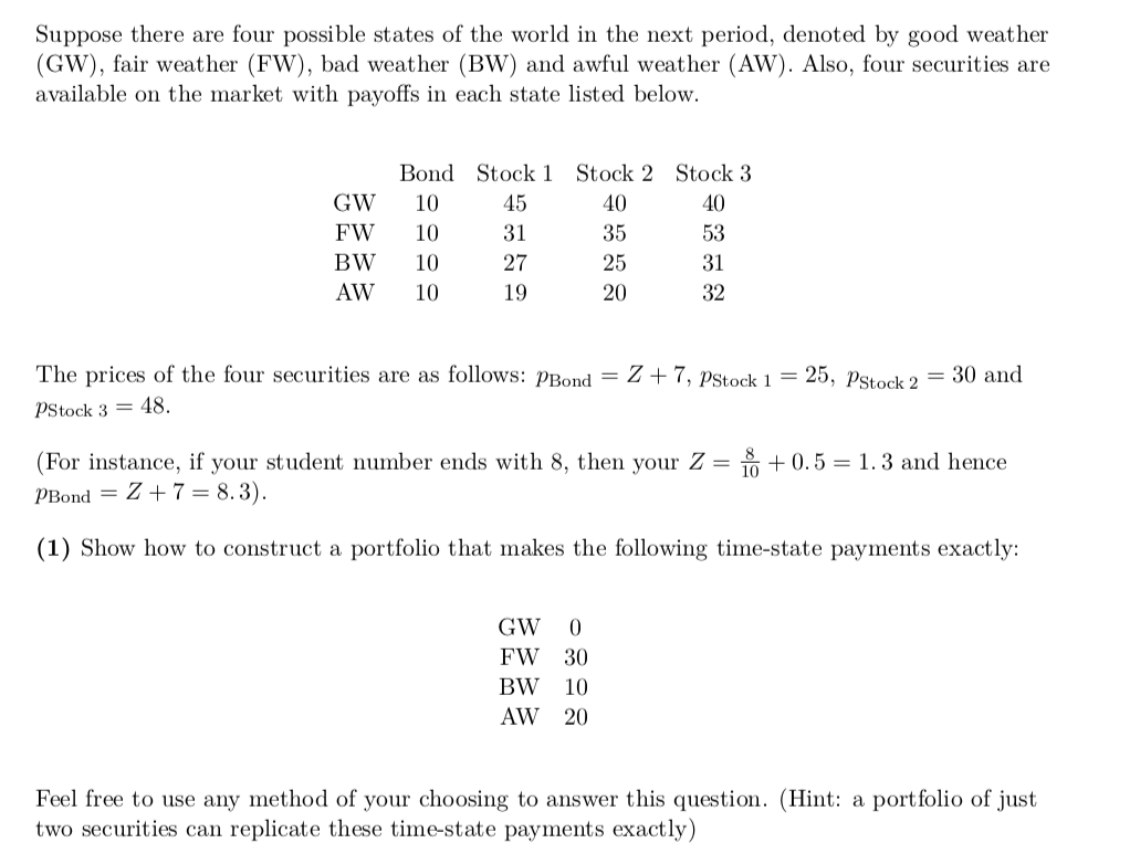 Suppose there are four possible states of the world | Chegg.com