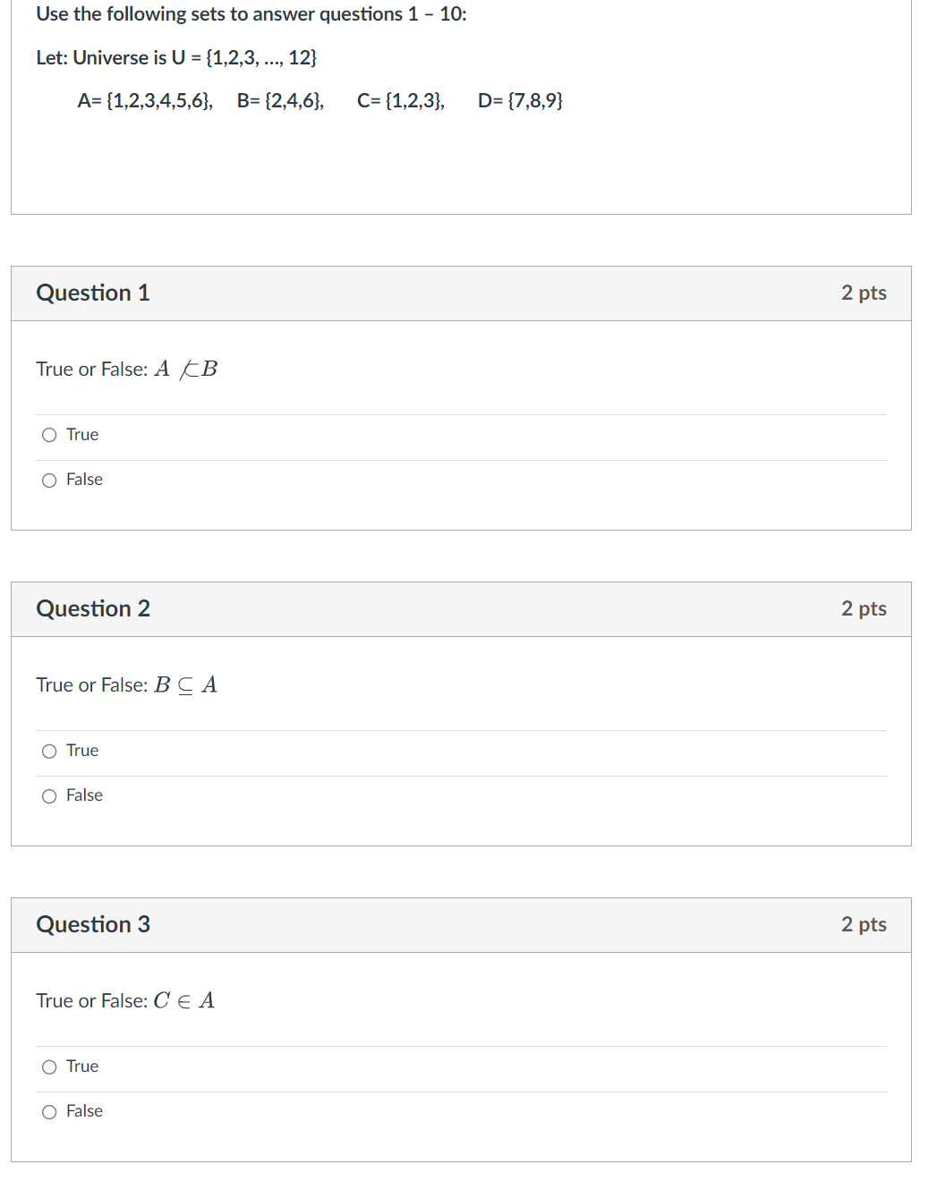 Solved Use the following sets to answer questions 1 - 10: | Chegg.com