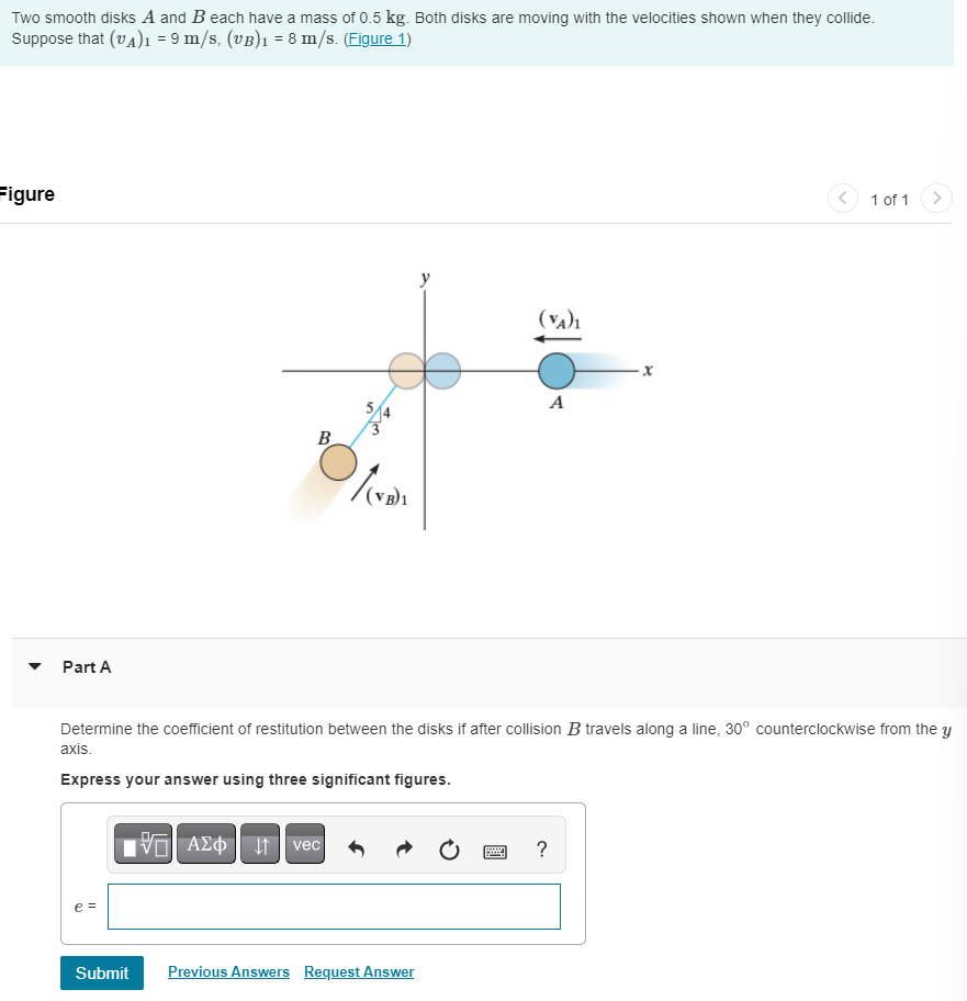 Solved Two smooth disks A and B each have a mass of 0.5 kg. | Chegg.com