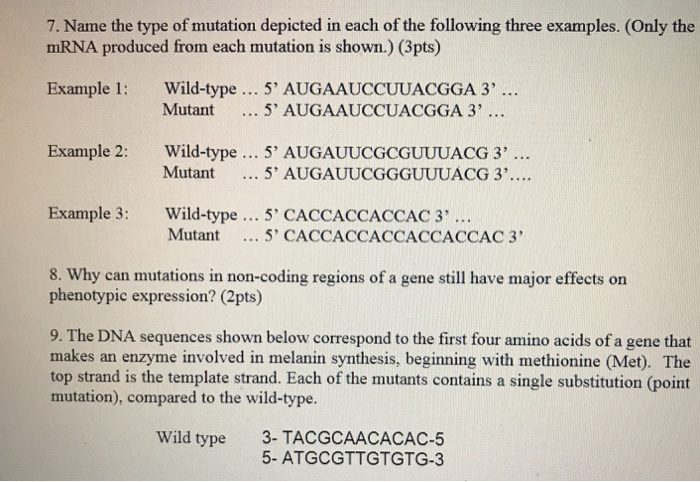 Solved 7. Name the type of mutation depicted in each of the | Chegg.com