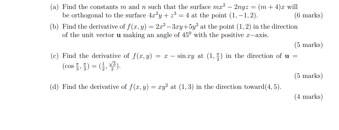 Solved (a) Find the constants m and n such that the surface | Chegg.com