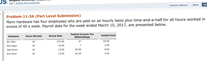 Solved Problem 11-3A (Part Level Submission) Mann Hardware | Chegg.com