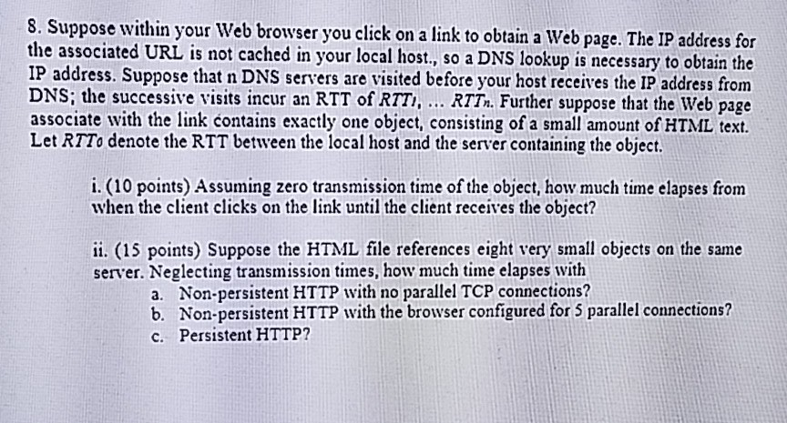 Solved 8. Suppose within your web browser you click on a | Chegg.com