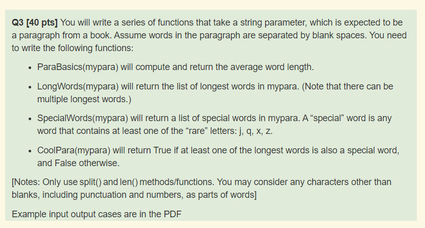 Solved Q3 [40 pts] You will write a series of functions that | Chegg.com