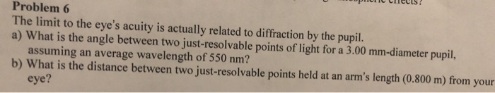 Solved Problem 6 The Limit To The Eyes Acuity Is Actually