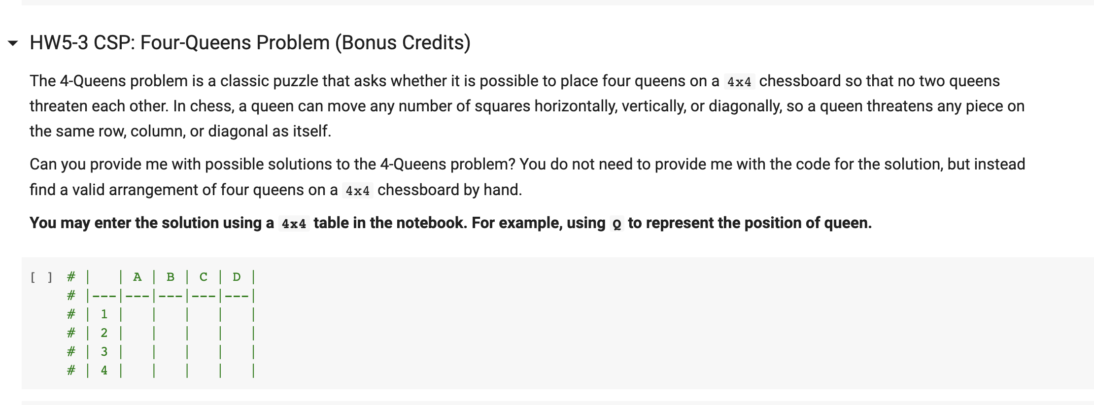 Solved HW5-3 CSP: Four-Queens Problem (Bonus Credits) The | Chegg.com