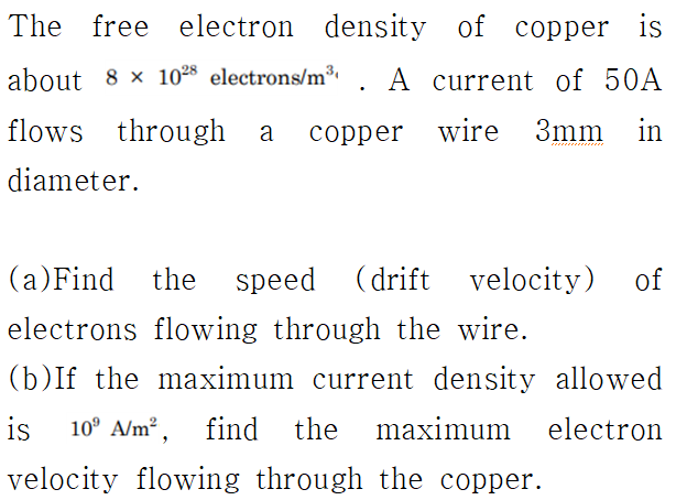 Solved The free electron density of copper is about 8×1028 | Chegg.com