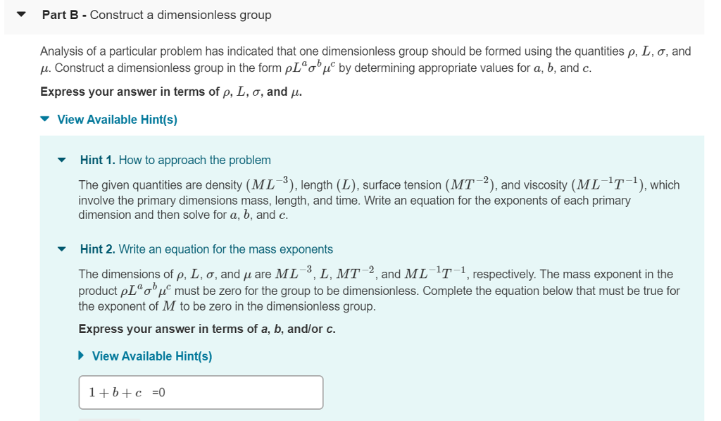 Solved Part B - Construct a dimensionless group Analysis of | Chegg.com