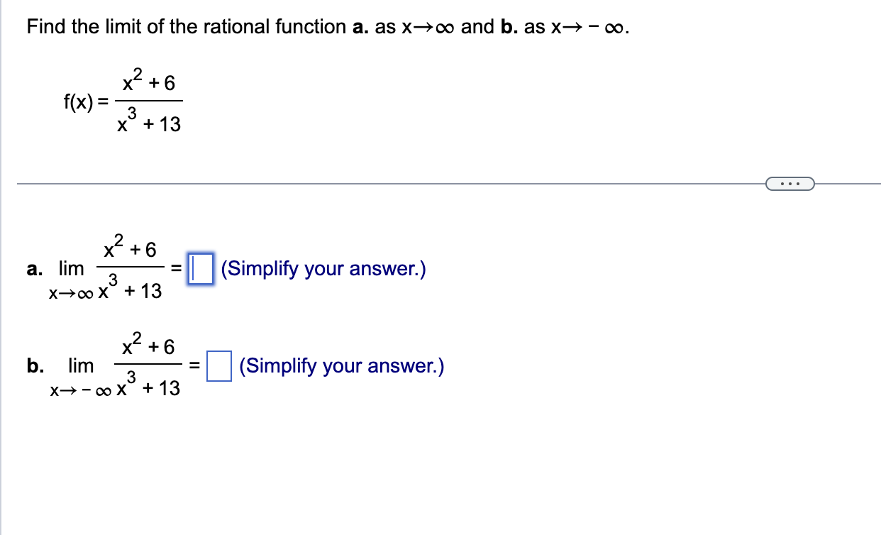 Solved Find The Limit Of The Rational Function A As X→∞ And