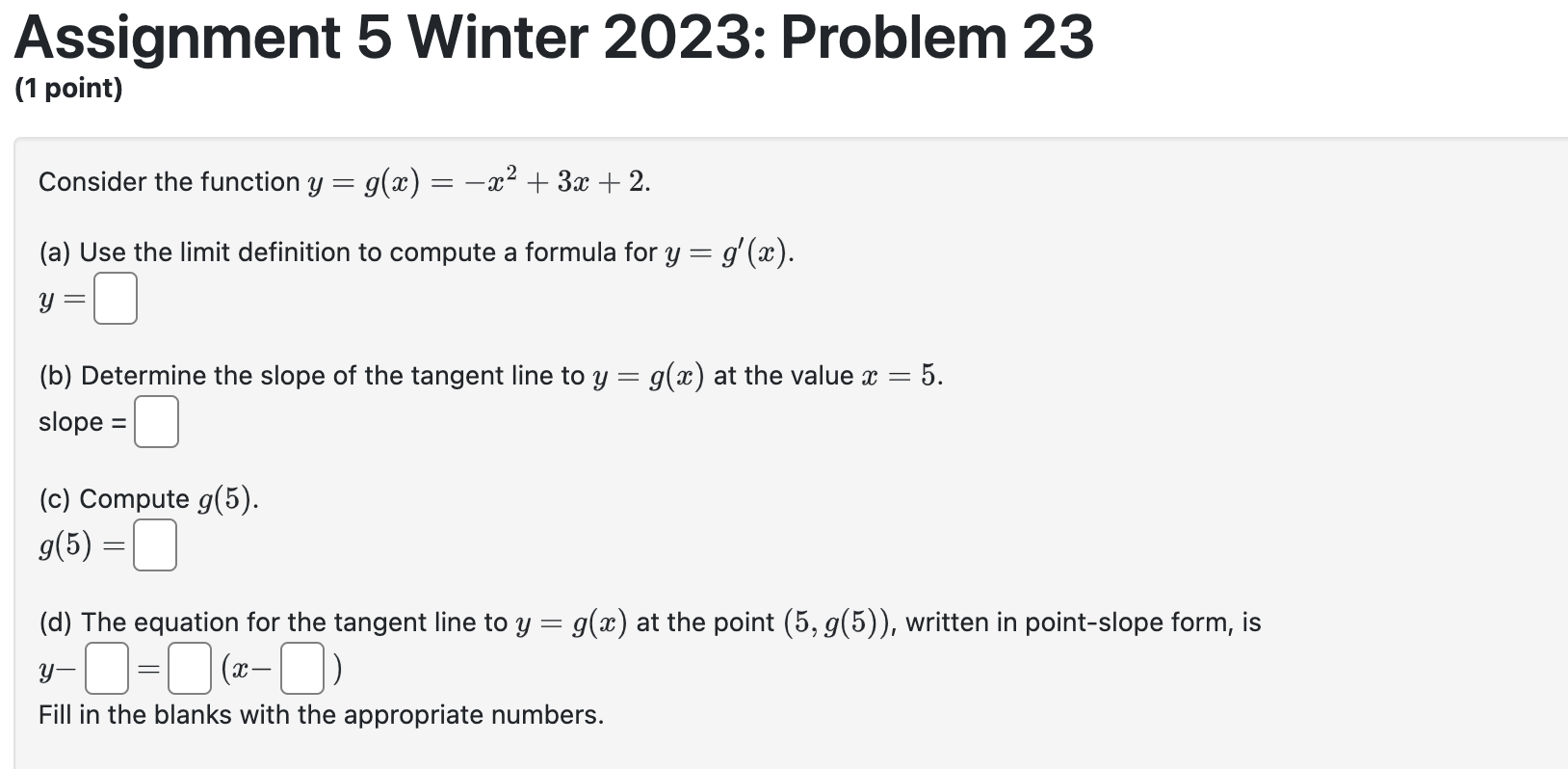 Solved Assignment 5 Winter 2023: Problem 23 (1 point) | Chegg.com