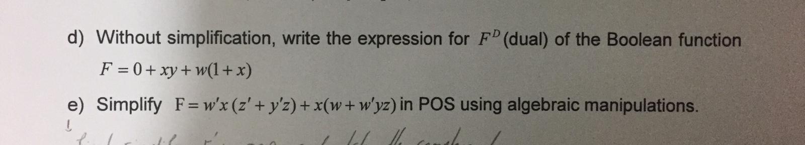 Solved d) Without simplification, write the expression for | Chegg.com