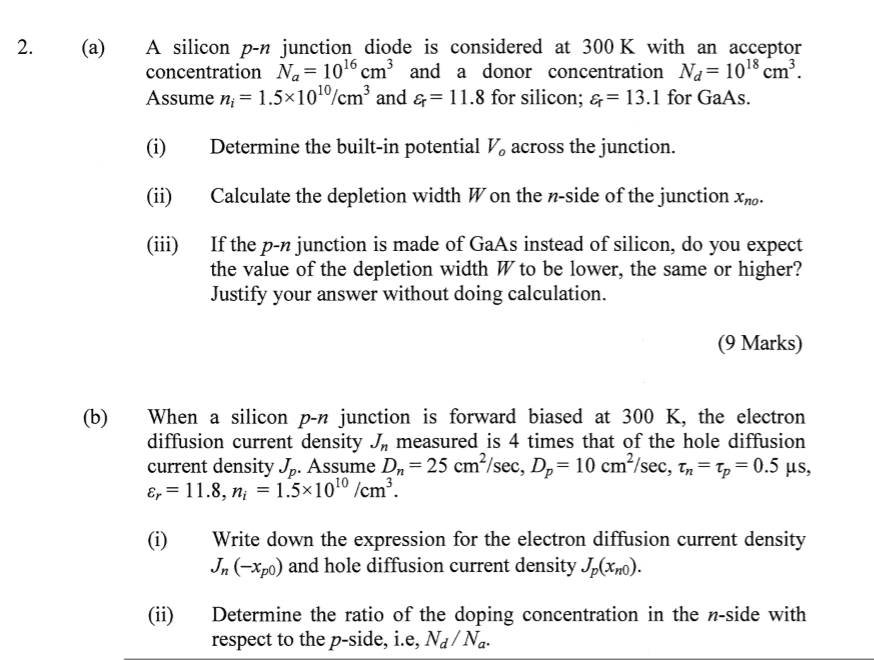 Solved A silicon p-n junction diode is considered at 300 K | Chegg.com