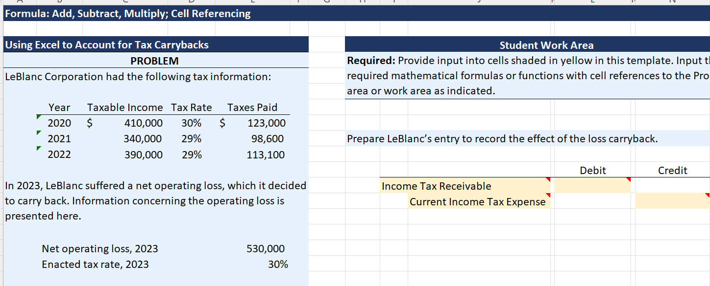 Solved Formula: Add Suhtract Multinlve Cell Referencing In | Chegg.com