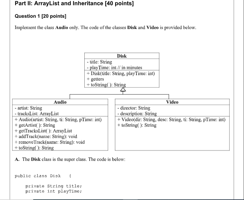 Solved Part II: ArrayList and Inheritance [40 points] | Chegg.com