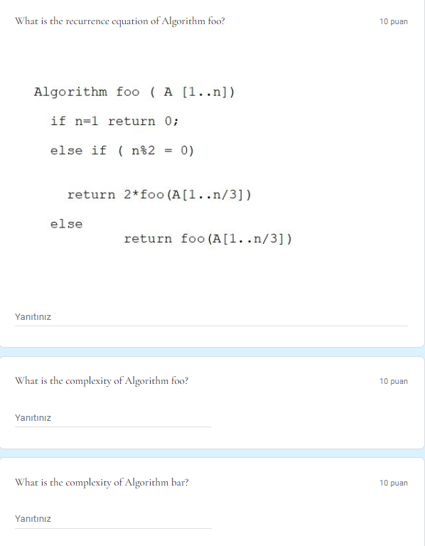 Solved What is the recurrence equation of Algorithm | Chegg.com