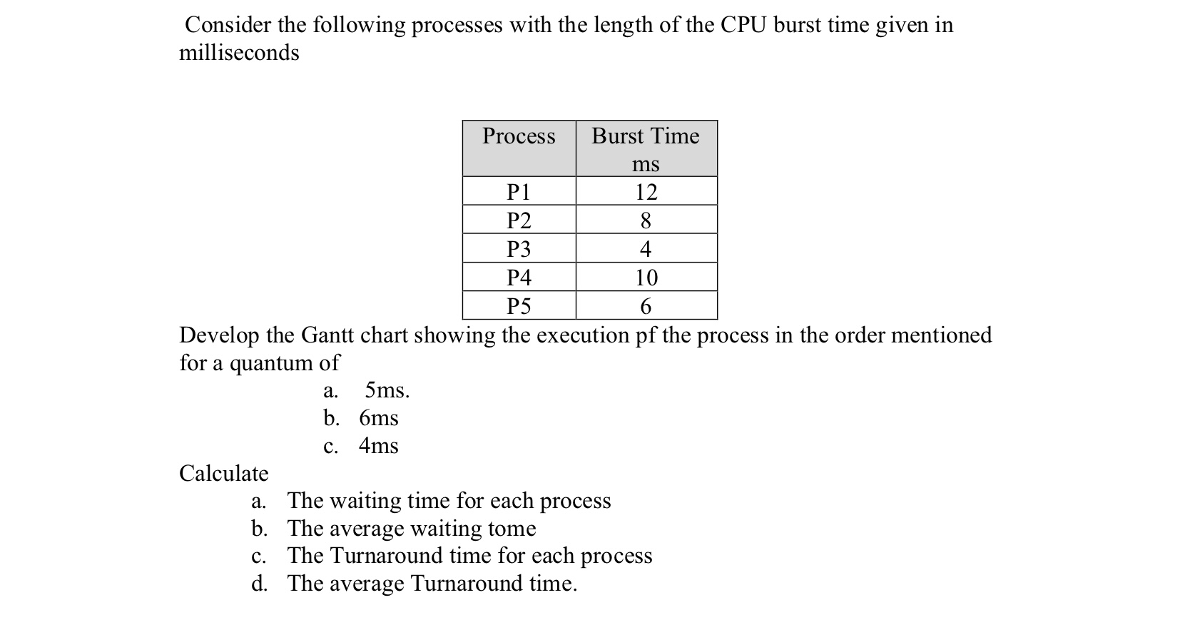 Solved Consider the following processes with the length of | Chegg.com