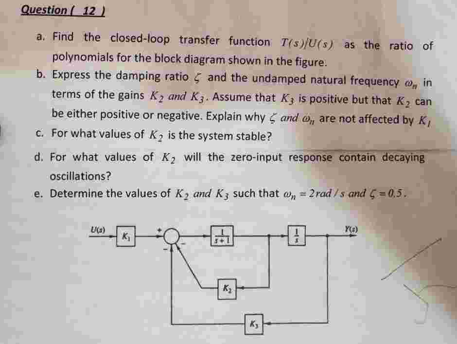 Solved Question (12)a. ﻿Find the closed-loop transfer | Chegg.com