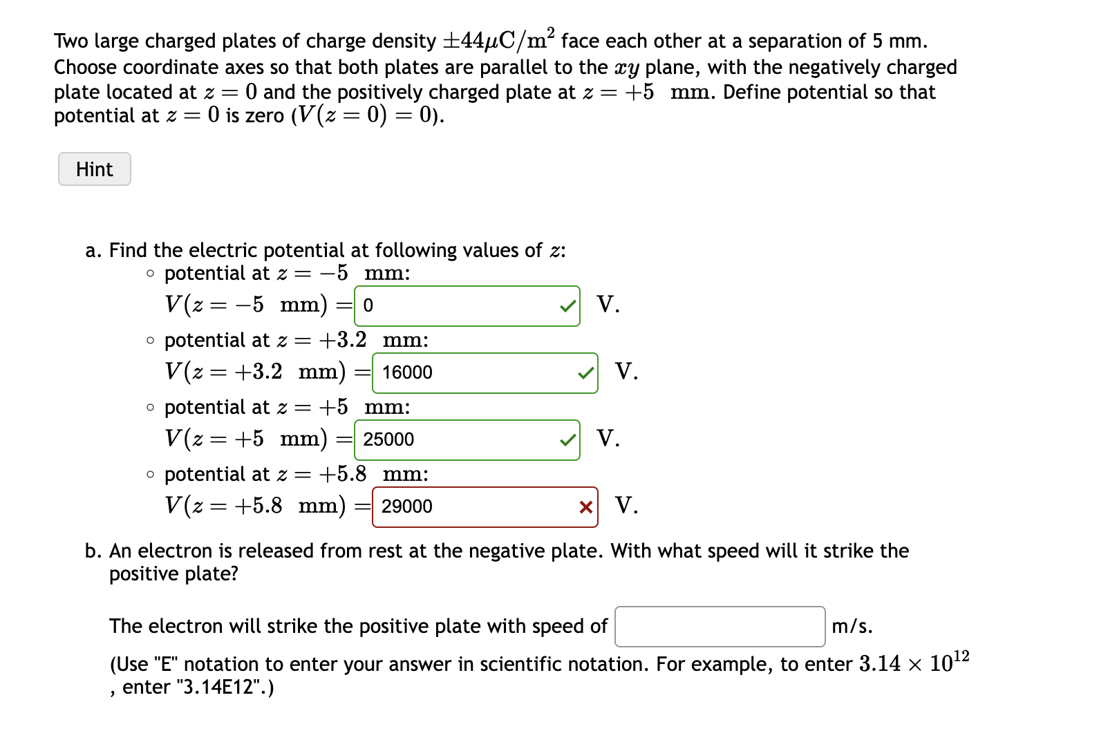 Solved Two large charged plates of charge density ±44μC/m2 | Chegg.com