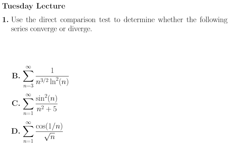 Solved Use the direct comparison test to determine whether | Chegg.com