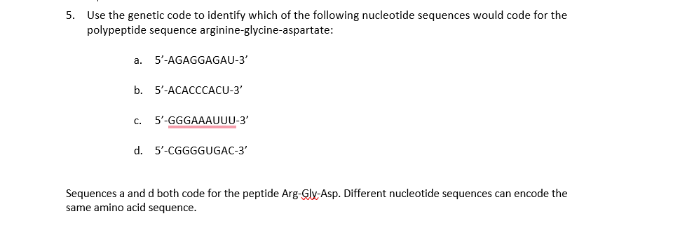 Solved 5. Use the genetic code to identify which of the | Chegg.com