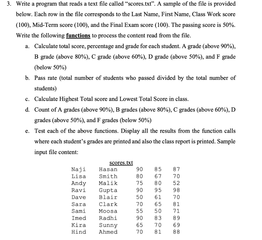 3. Write a program that reads a text file called | Chegg.com