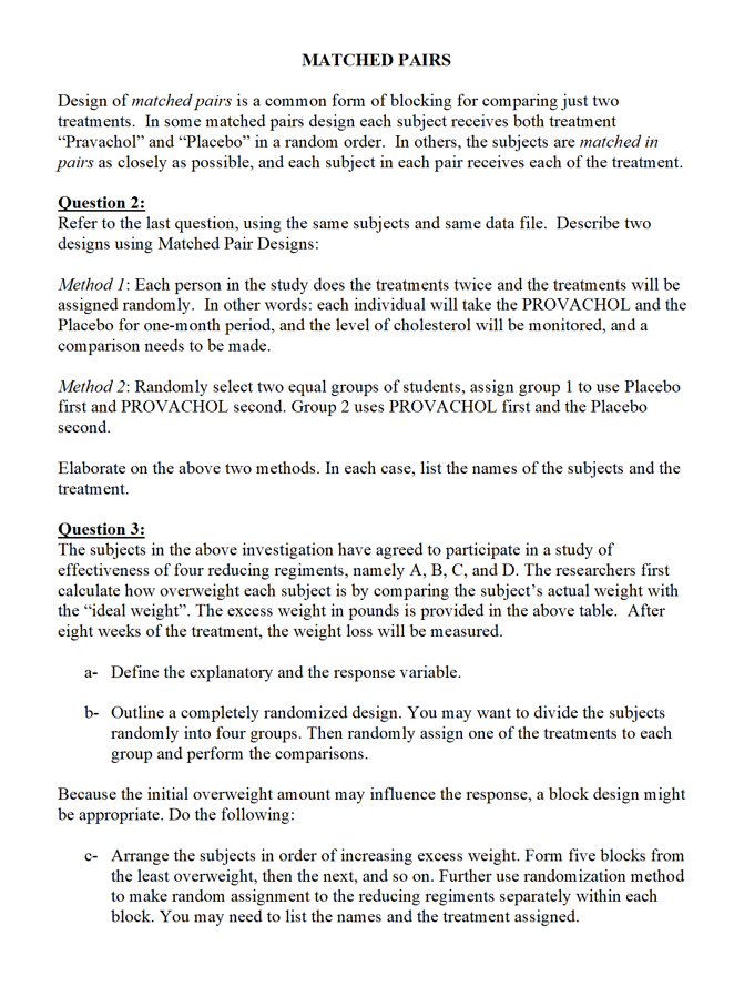 Solved MATCHED PAIRS Design of matched pairs is a common | Chegg.com