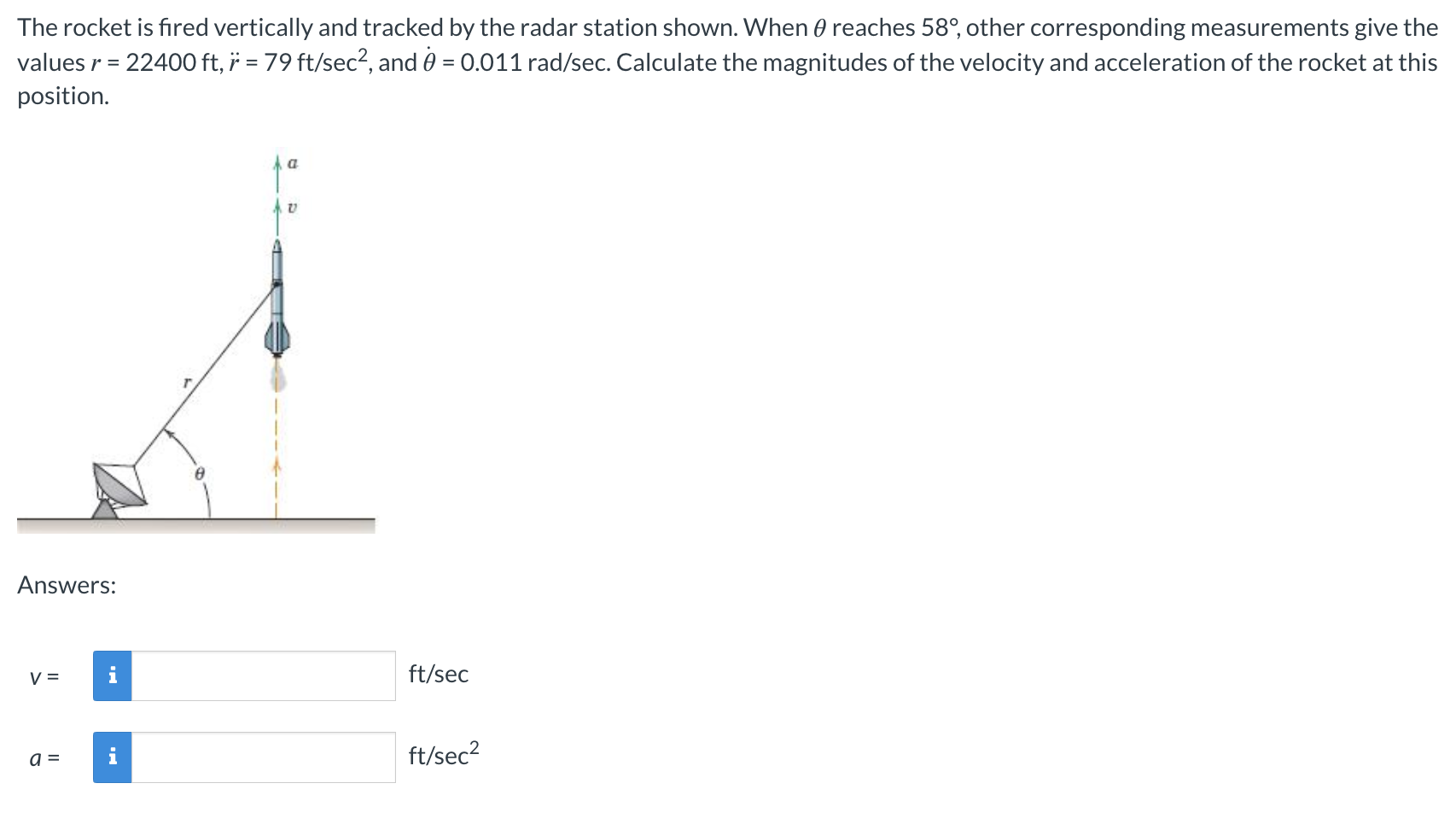 Solved The rocket is fired vertically and tracked by the | Chegg.com