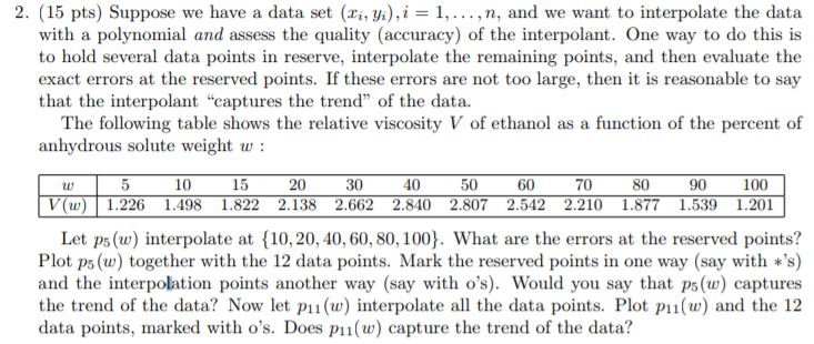 2. (15 pts) Suppose we have a data set (, yi)i 1,..., | Chegg.com