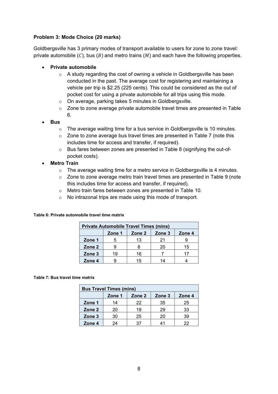 Solved Problem 2: Trip Distribution (20 marks) Table 3, | Chegg.com