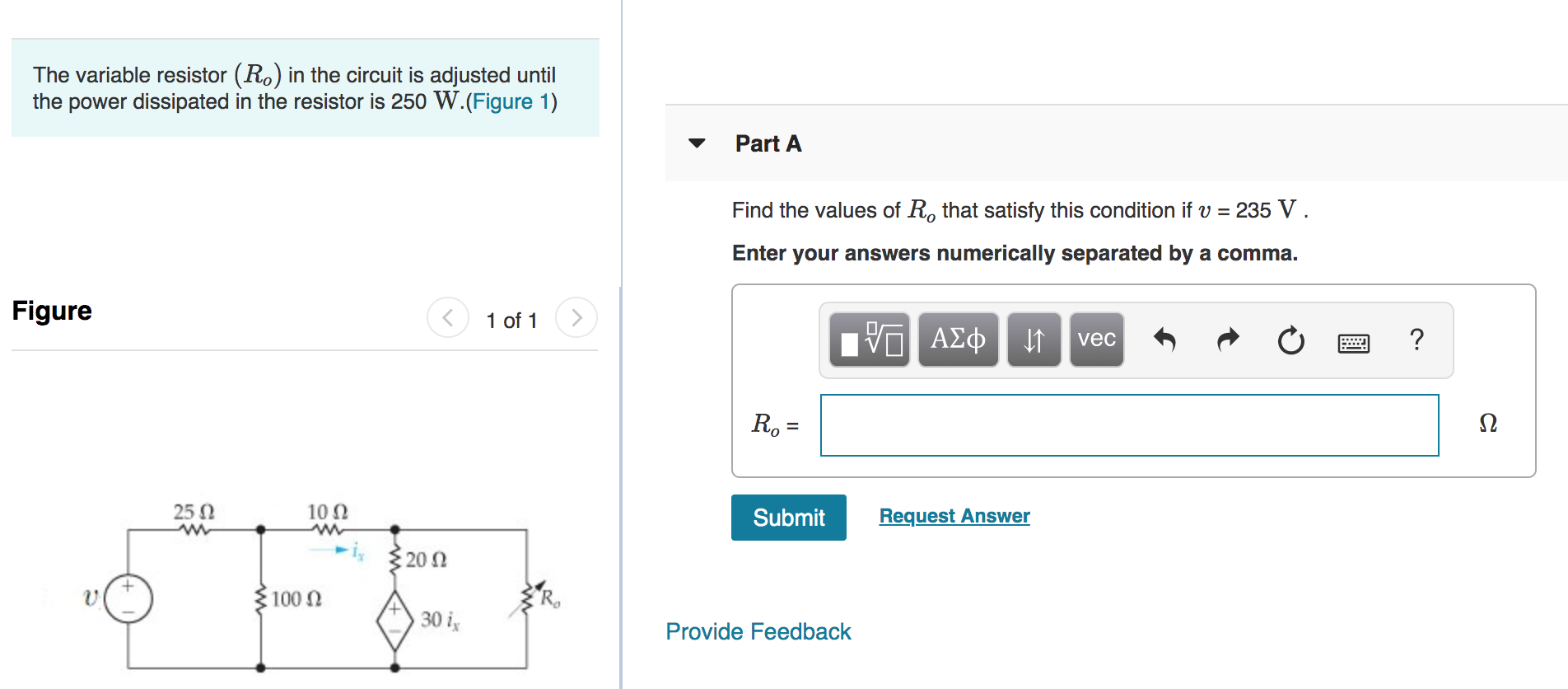 Solved The variable resistor (Ro) in the circuit is adjusted | Chegg.com