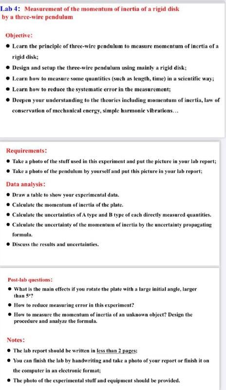 Lab 4: Measurement of the momentum of inertia of a | Chegg.com