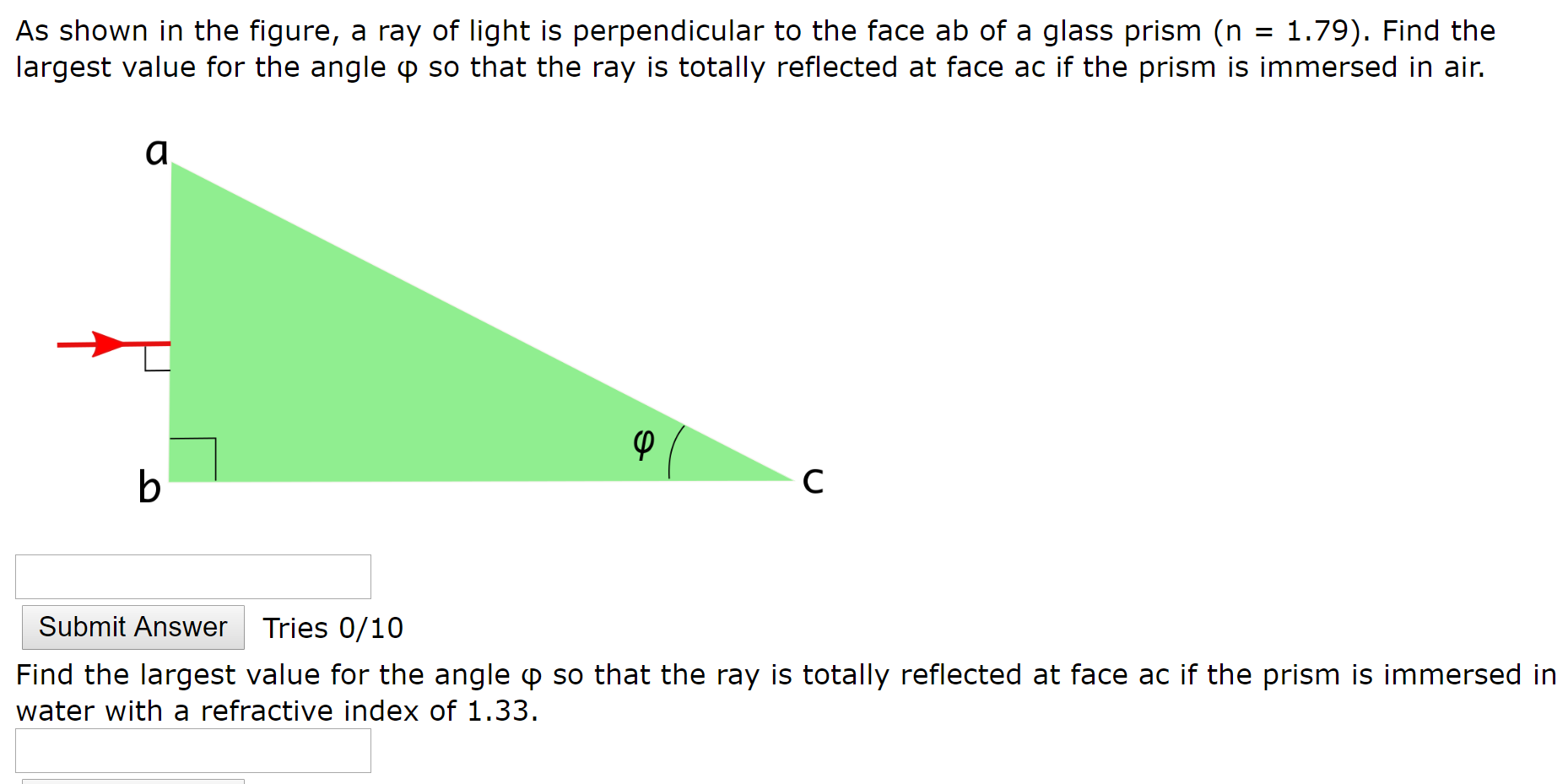 Solved As shown in the figure, a ray of light is | Chegg.com