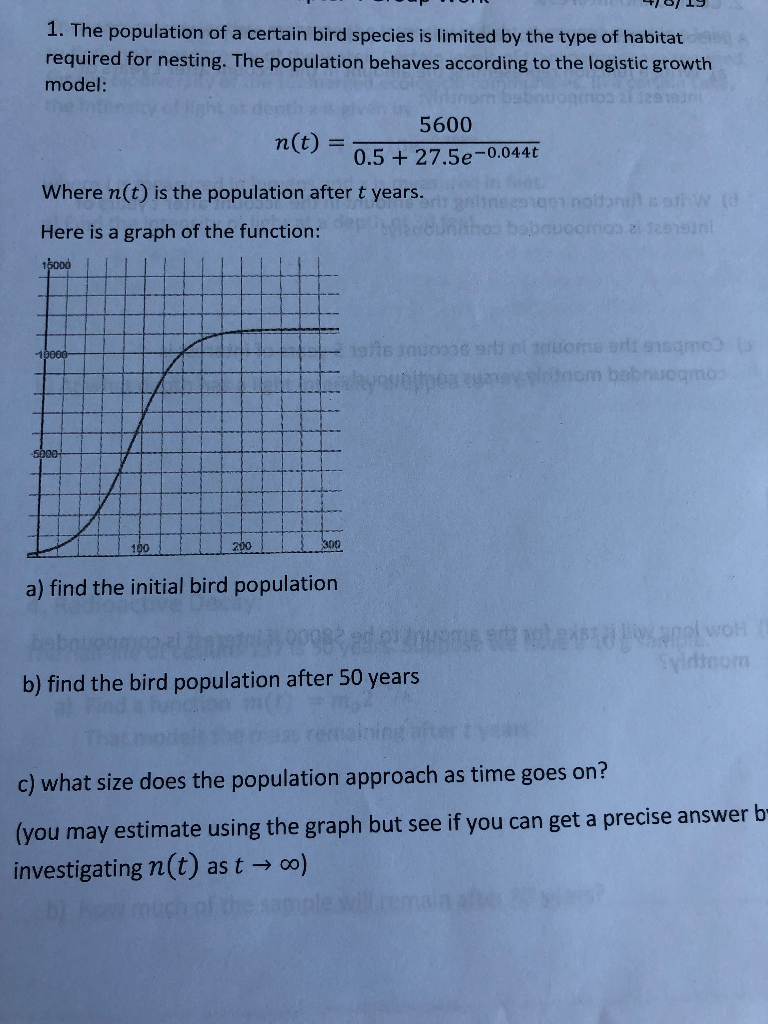 Solved 1. The population of a certain bird species is | Chegg.com