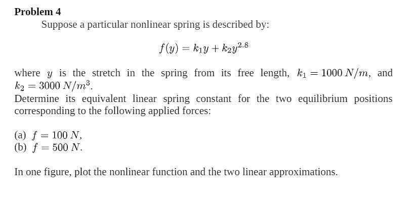 Solved Problem 4 Suppose a particular nonlinear spring is | Chegg.com