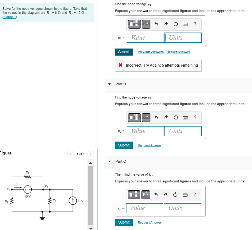 Solved Find the node voltage v1. Solve for the node voltages | Chegg.com